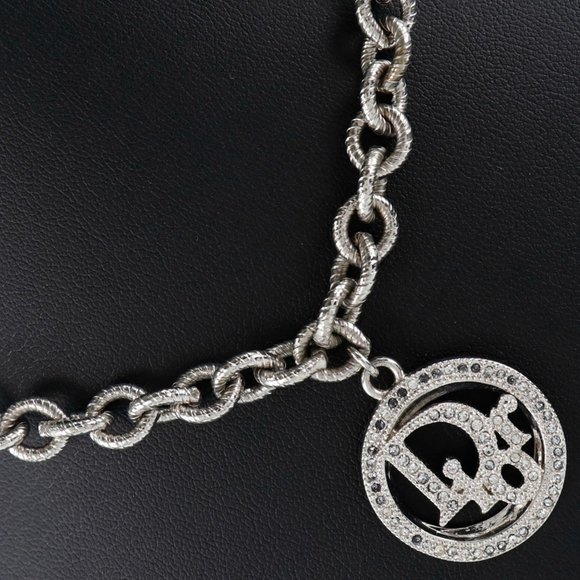 Dior | Jewelry | Christian Dior Logo Metal Rhinestone Silver Womens ...